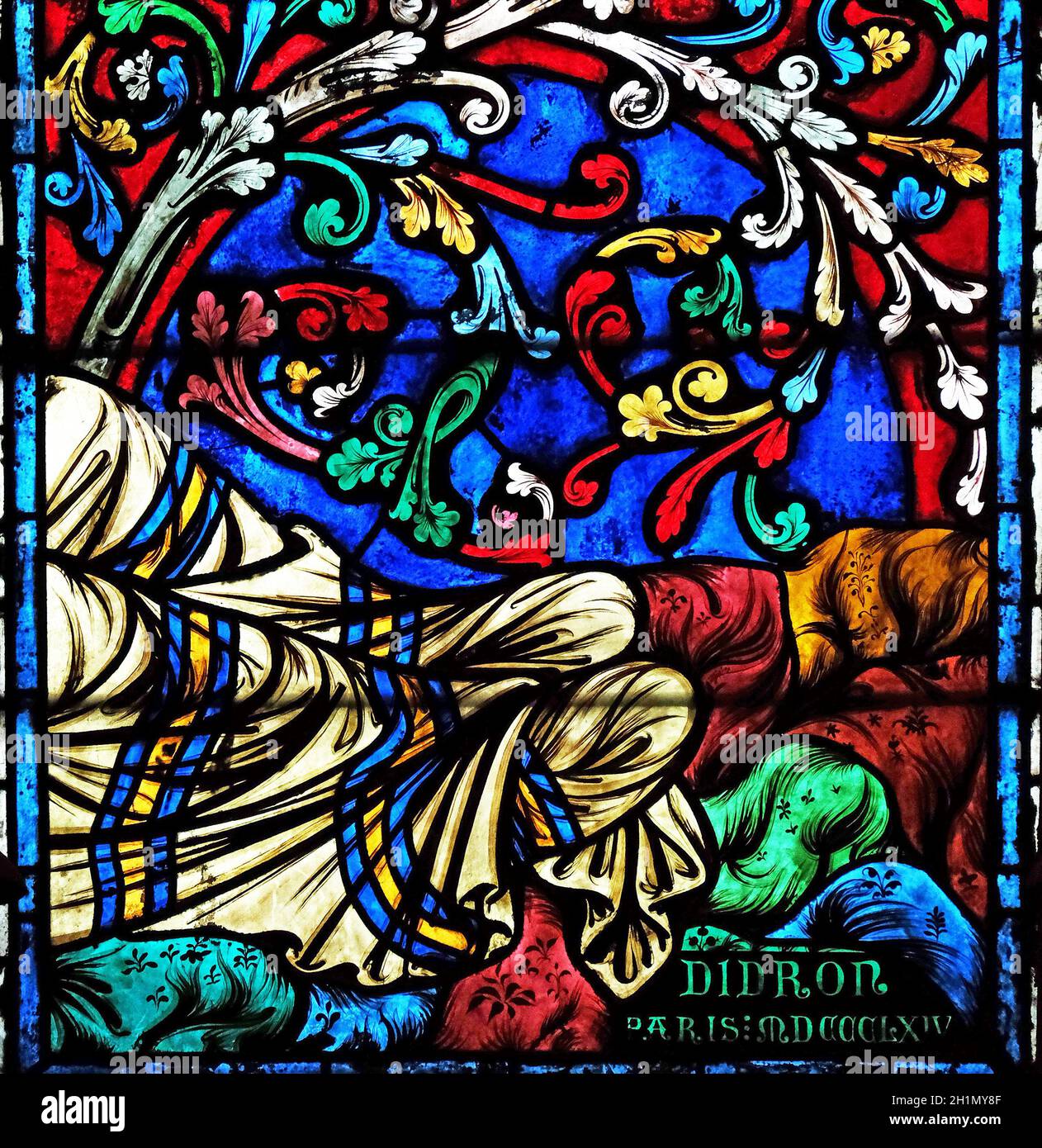 Stained glass window signed by Didron and dated 1864 (?), Date of the ...