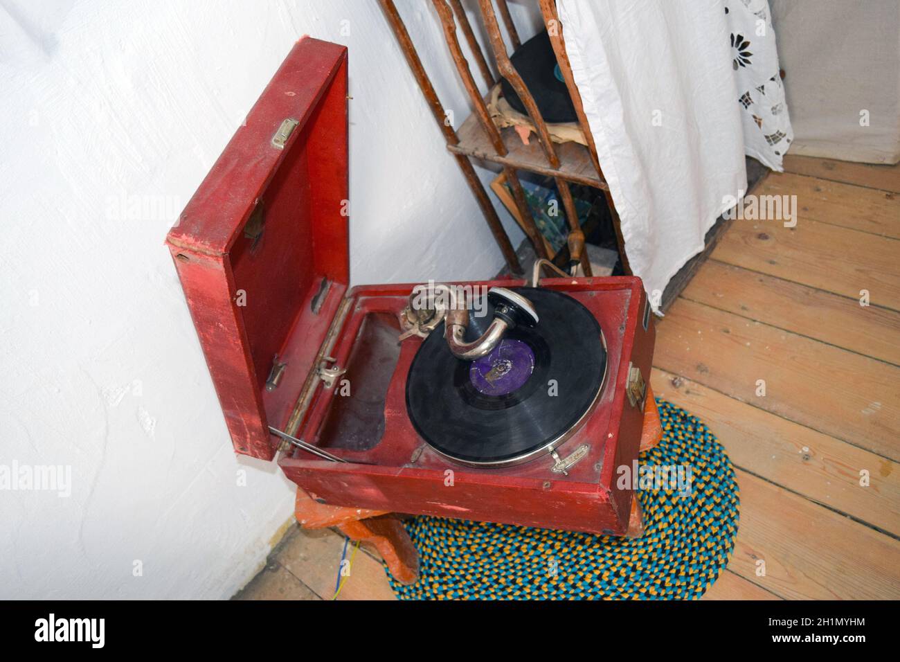 Ancient dusty record player. Entertainment of residents of the Russian ...
