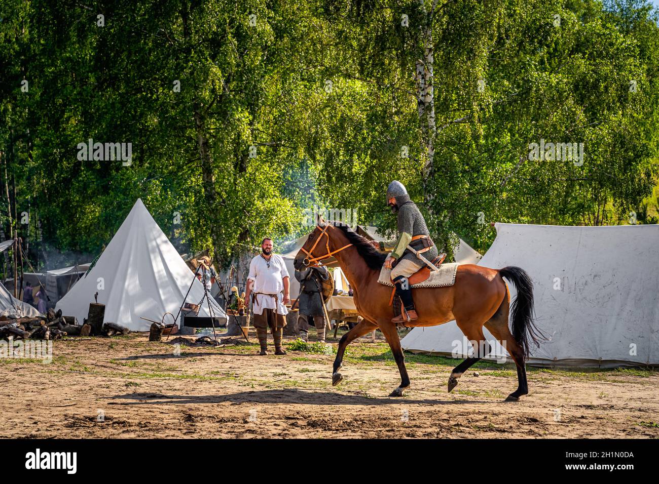 Cedynia, Poland, June 2019 Historical reenactment of Slavic or Vikings ...