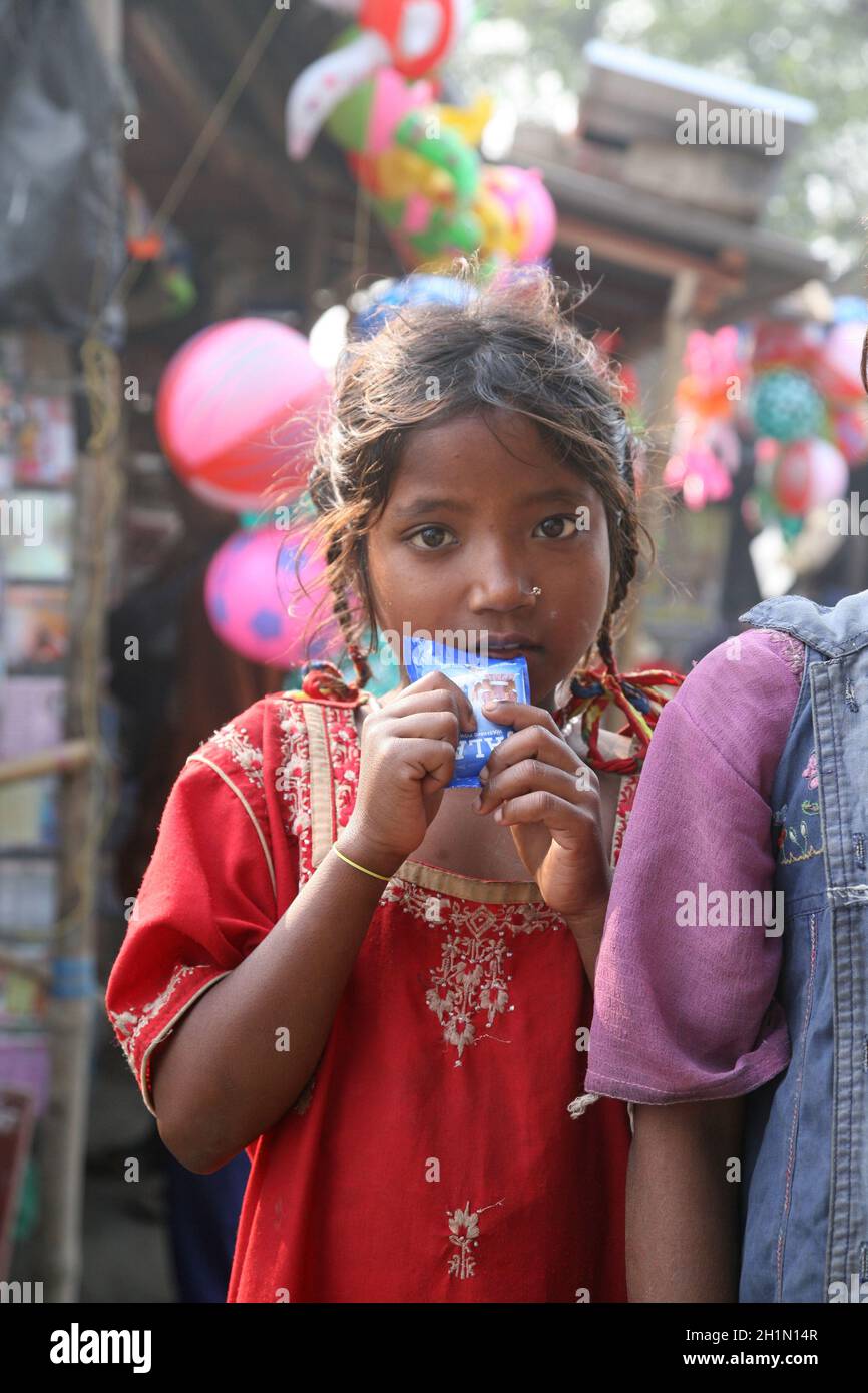 Portrait of tribal children in a village Kumrokhali, India Stock Photo ...