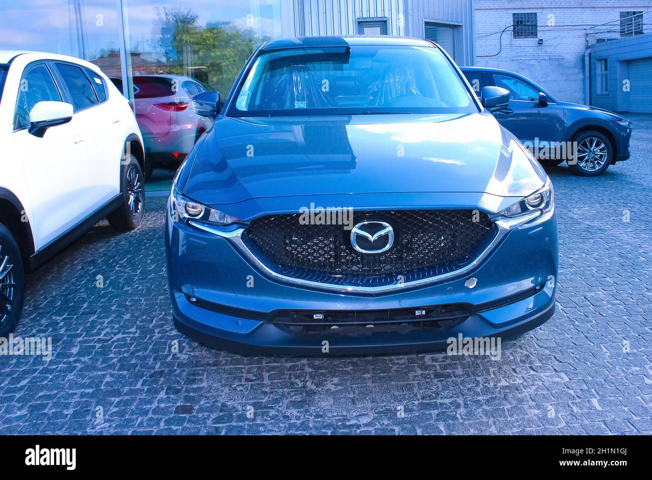 Kyiv, Ukraine - August 15, 2020: retail of Mazda store front, Mazda is ...