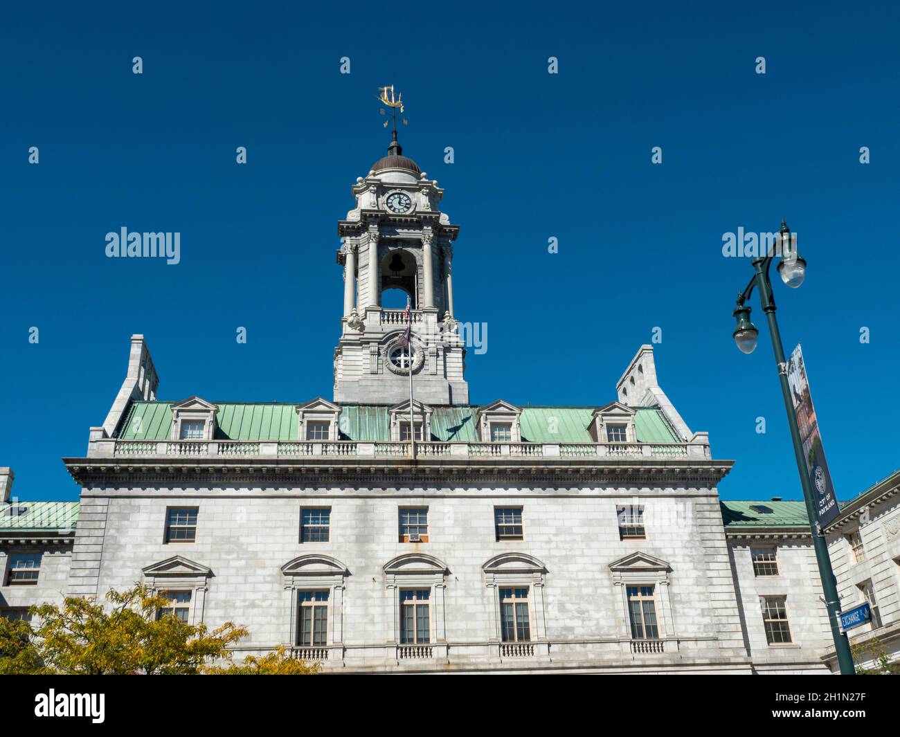 Front View of Portland City Hall with Tower and Clock Stock Photo - Alamy