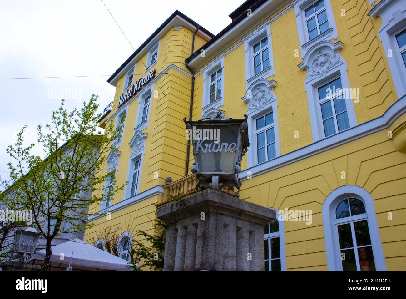 Munich, Germany - May 03, 2017: The facade of Krone Hotel building at ...