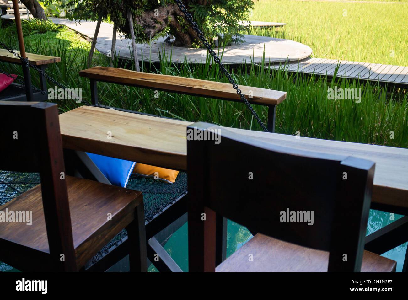 Exterior resort garden with wooden material, stock photo Stock Photo ...