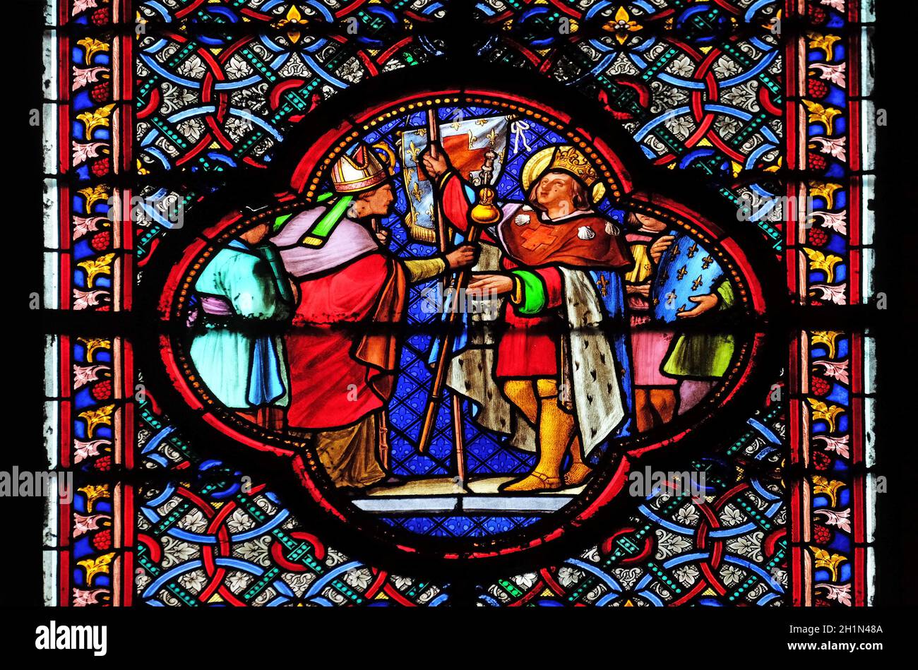 Saint Louis Setting out for the Crusade, stained glass window in the ...