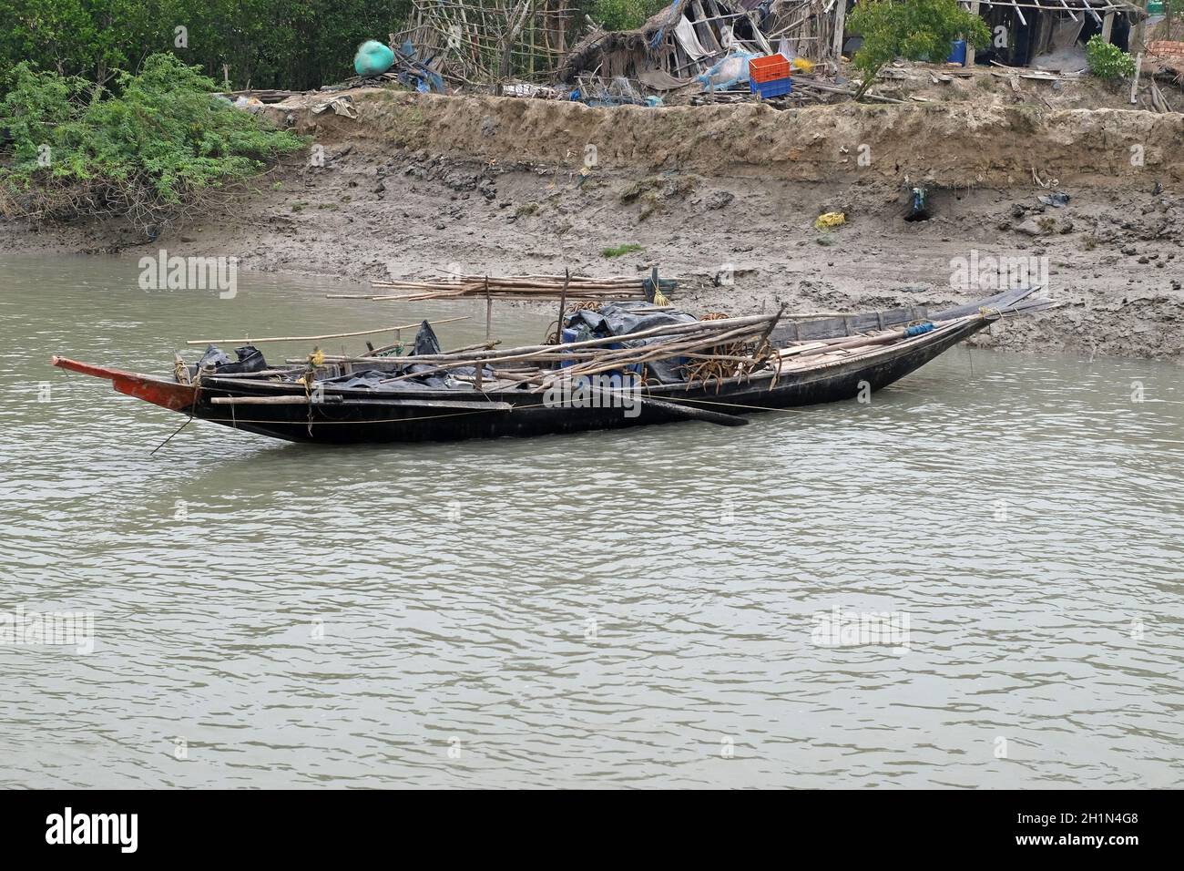 Rowing boat in the swampy areas of the Sundarbans, UNESCO World ...