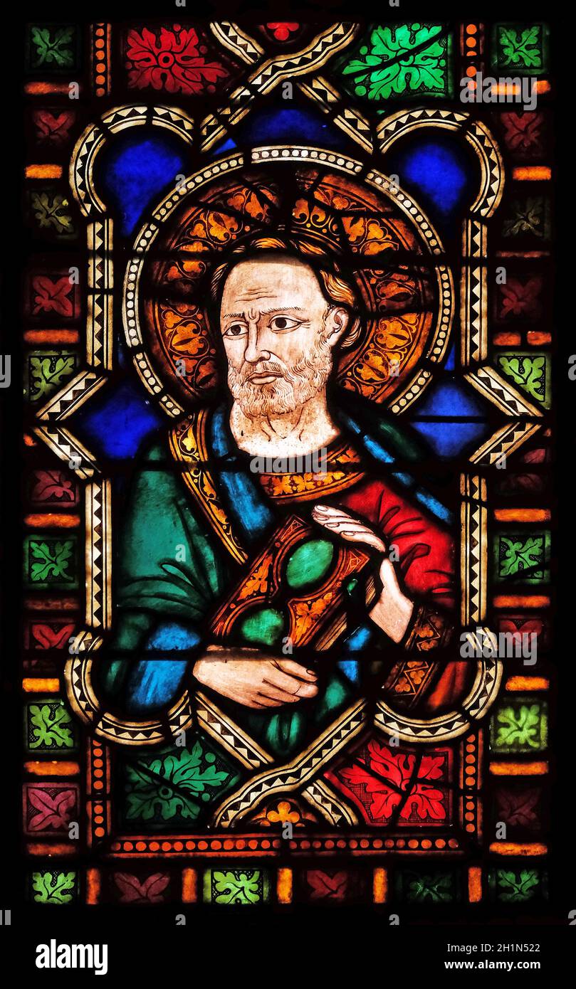 Catholic Saint, stained glass window in the Basilica di Santa Croce ...