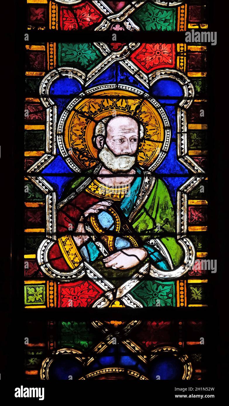 Catholic Saint, stained glass window in the Basilica di Santa Croce ...