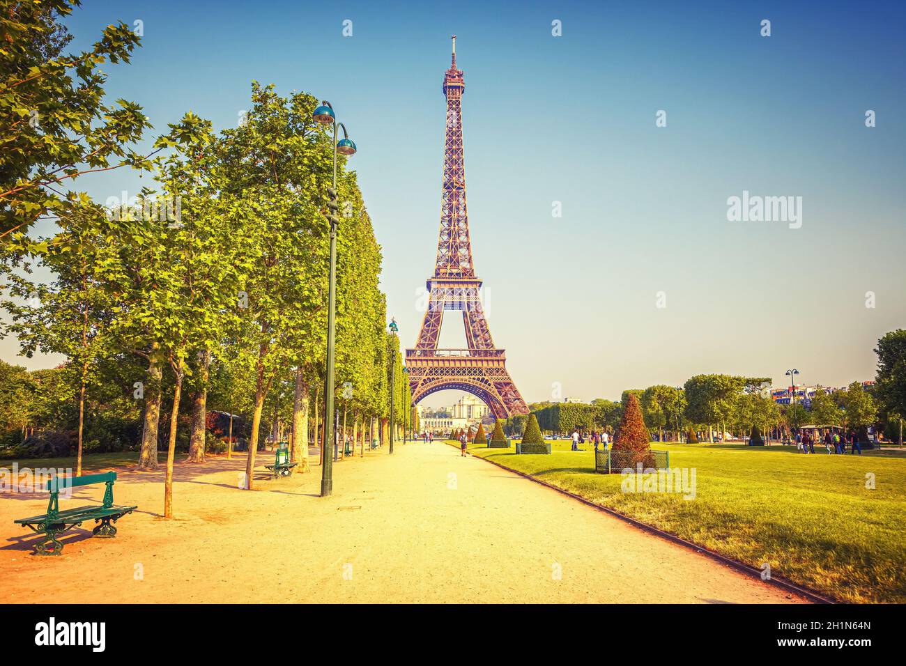 Eiffel Tower over blue sky in Paris, France Stock Photo - Alamy