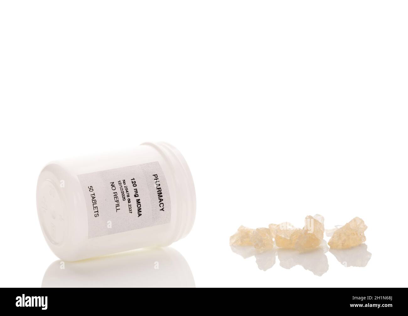 MDMA crystals in prescription bottle isolated on white background ...