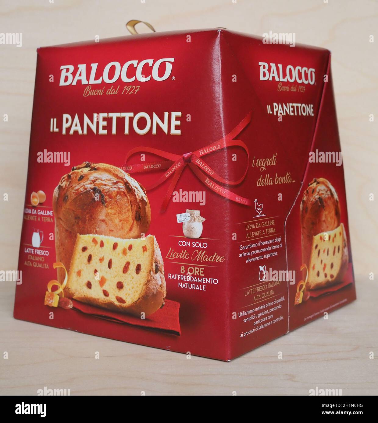 FOSSANO, ITALY - CIRCA DECEMBER 2020: Box of Balocco Panettone cake ...