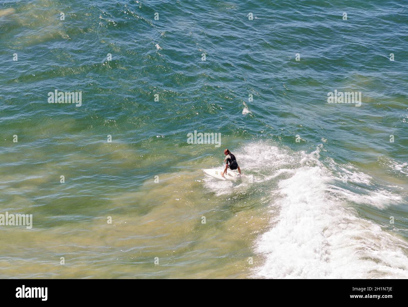 Surfer rides on the waves at the popular Point Addis surf beach ...