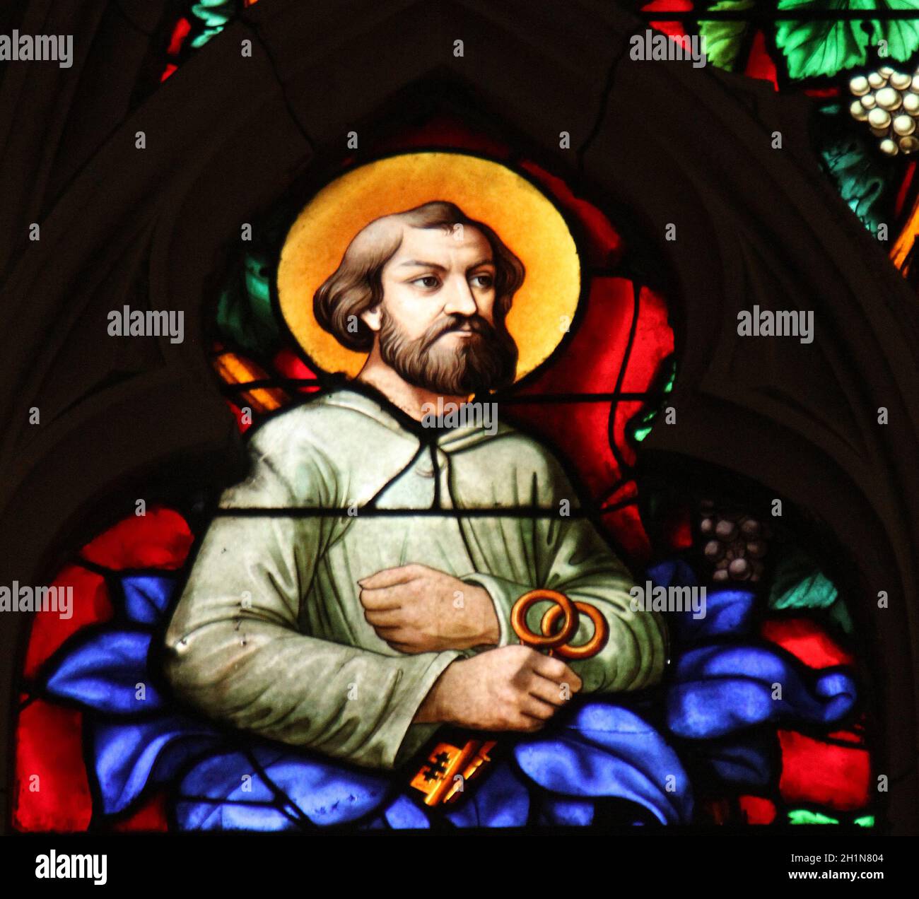Saint Peter apostle, stained glass window from Saint Germain-l ...