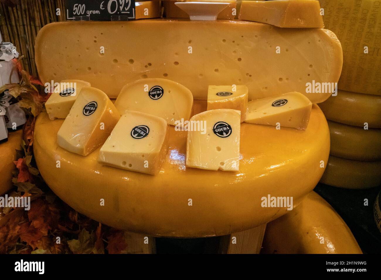 A shop display of cheese in the city of Gouda, Netherlands Stock Photo ...