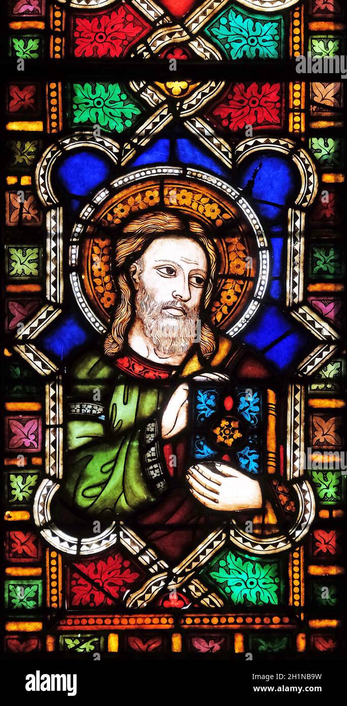 Catholic Saint, stained glass window in the Basilica di Santa Croce ...