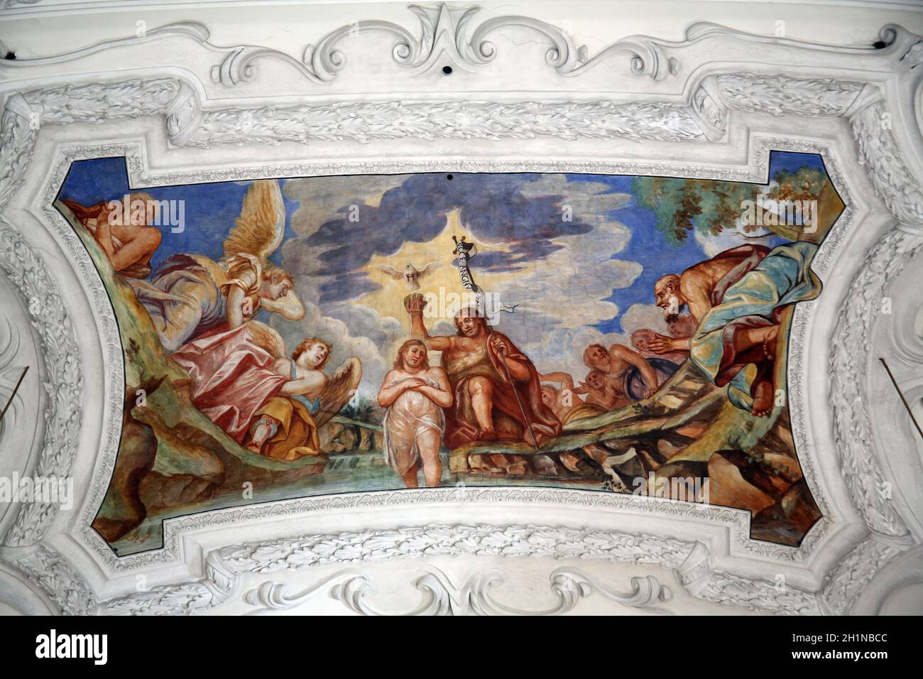 Baptism of the Lord, beautiful religious fresco in Benediktbeuern ...