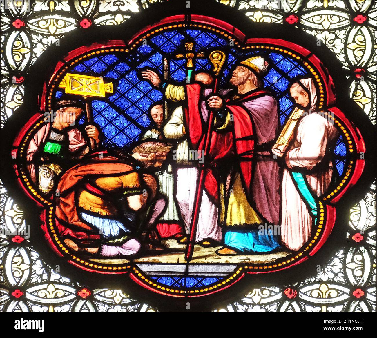 Baptism of Constantine after his victory over Maxentius, stained glass ...