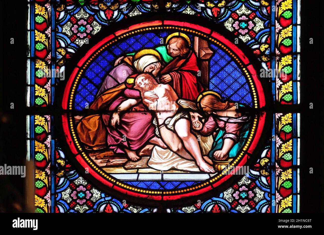 Lamentation of Christ, stained glass window in the Basilica of Saint ...