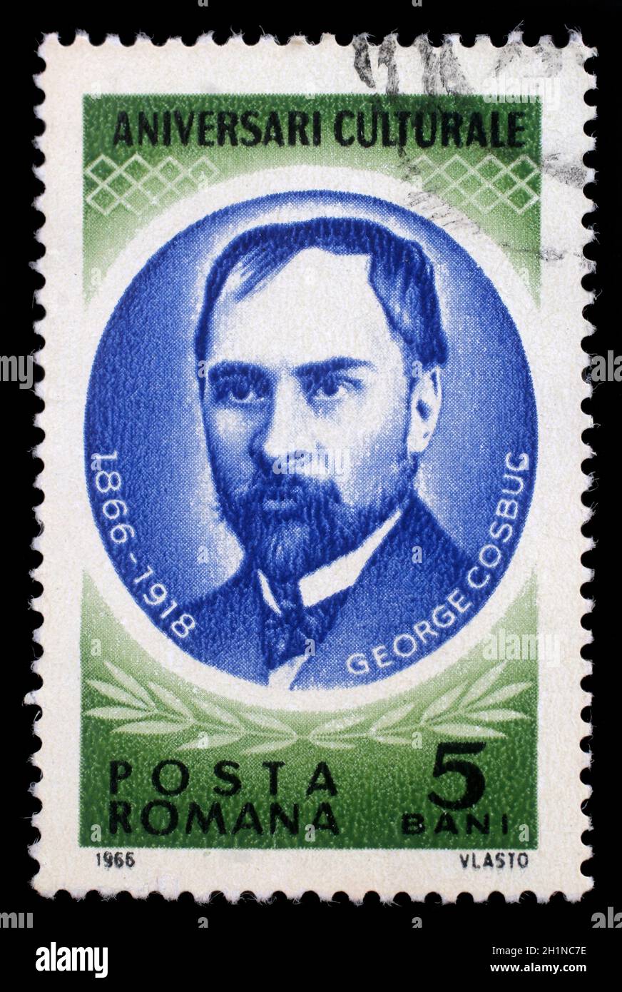 Stamp printed in Romania shows George Cosbuc (1866 – 1918) Romanian ...
