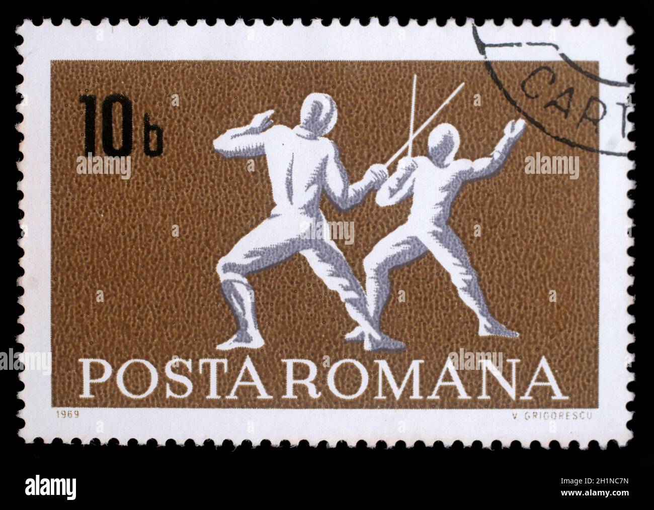 Stamp printed in Romania shows fencing, series, circa 1969 Stock Photo ...
