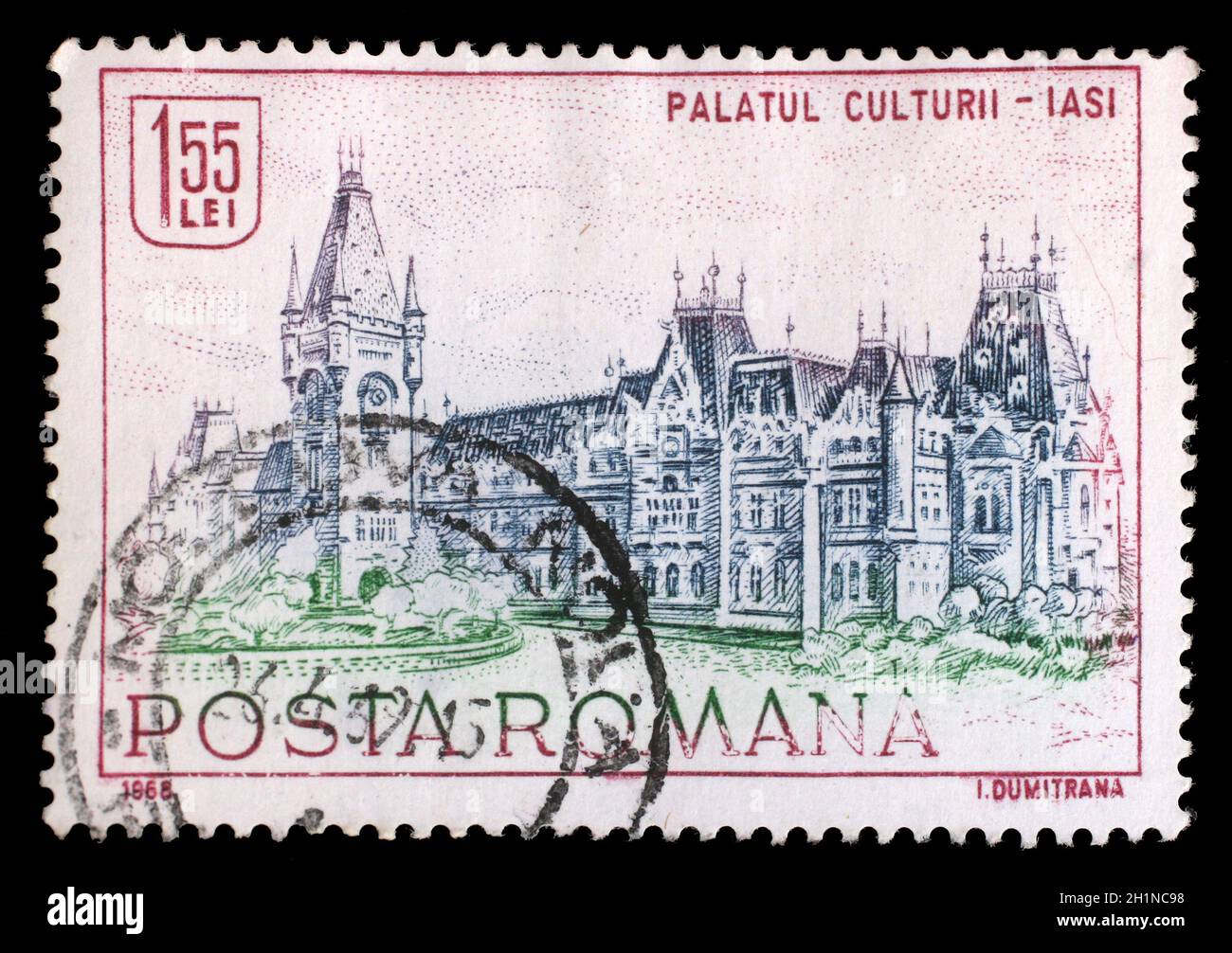 Stamp from Romania shows image of the Palace of Culture at Jassy, from ...
