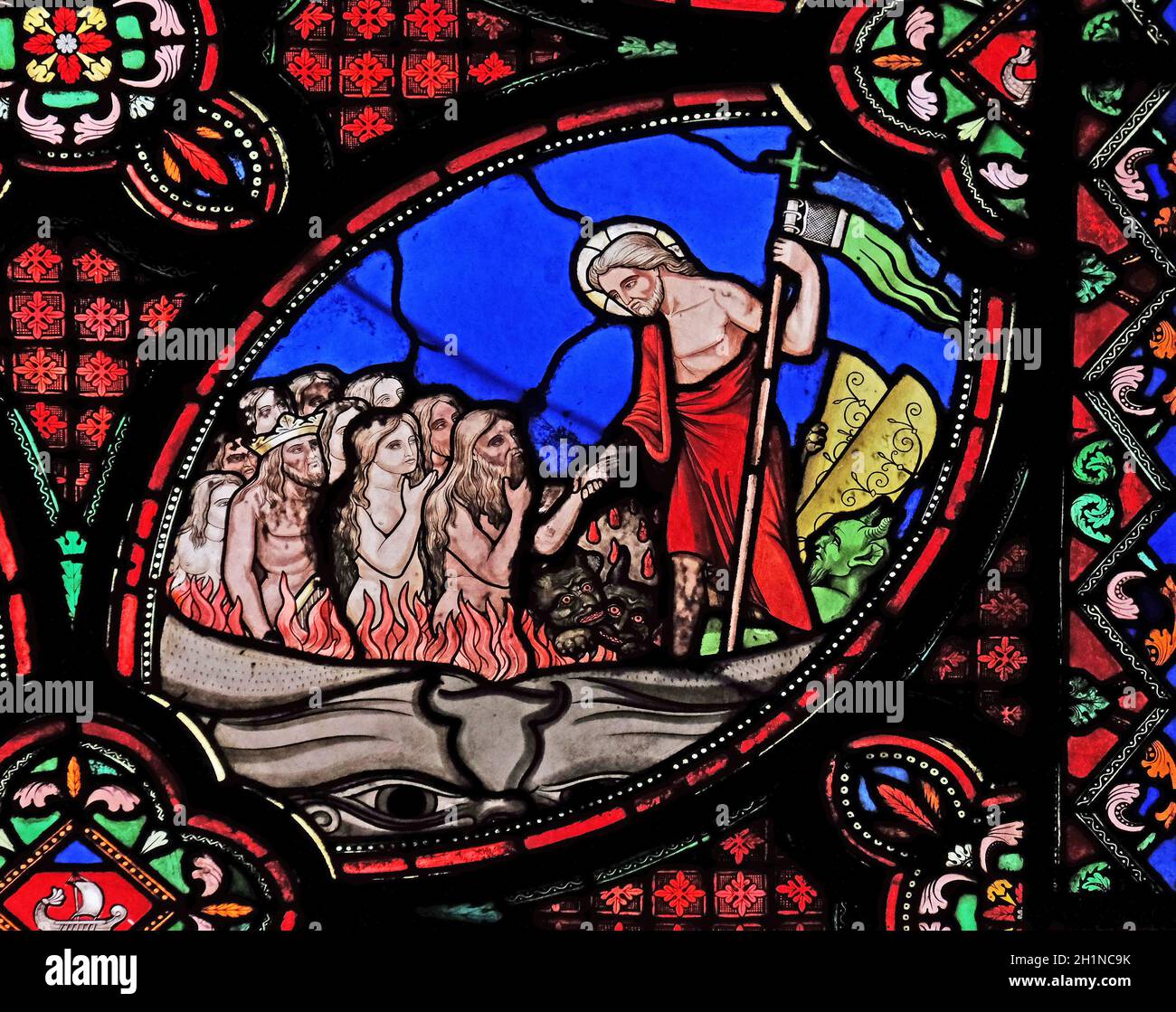 Descent into Hell, stained glass window from Saint Germain-l'Auxerrois ...