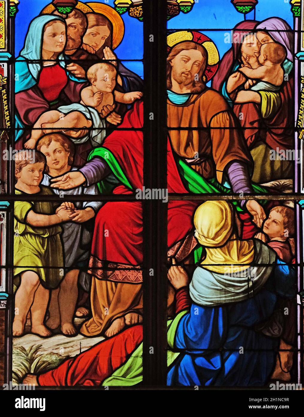 Jesus blesses the children, stained glass windows in the Saint Eugene ...