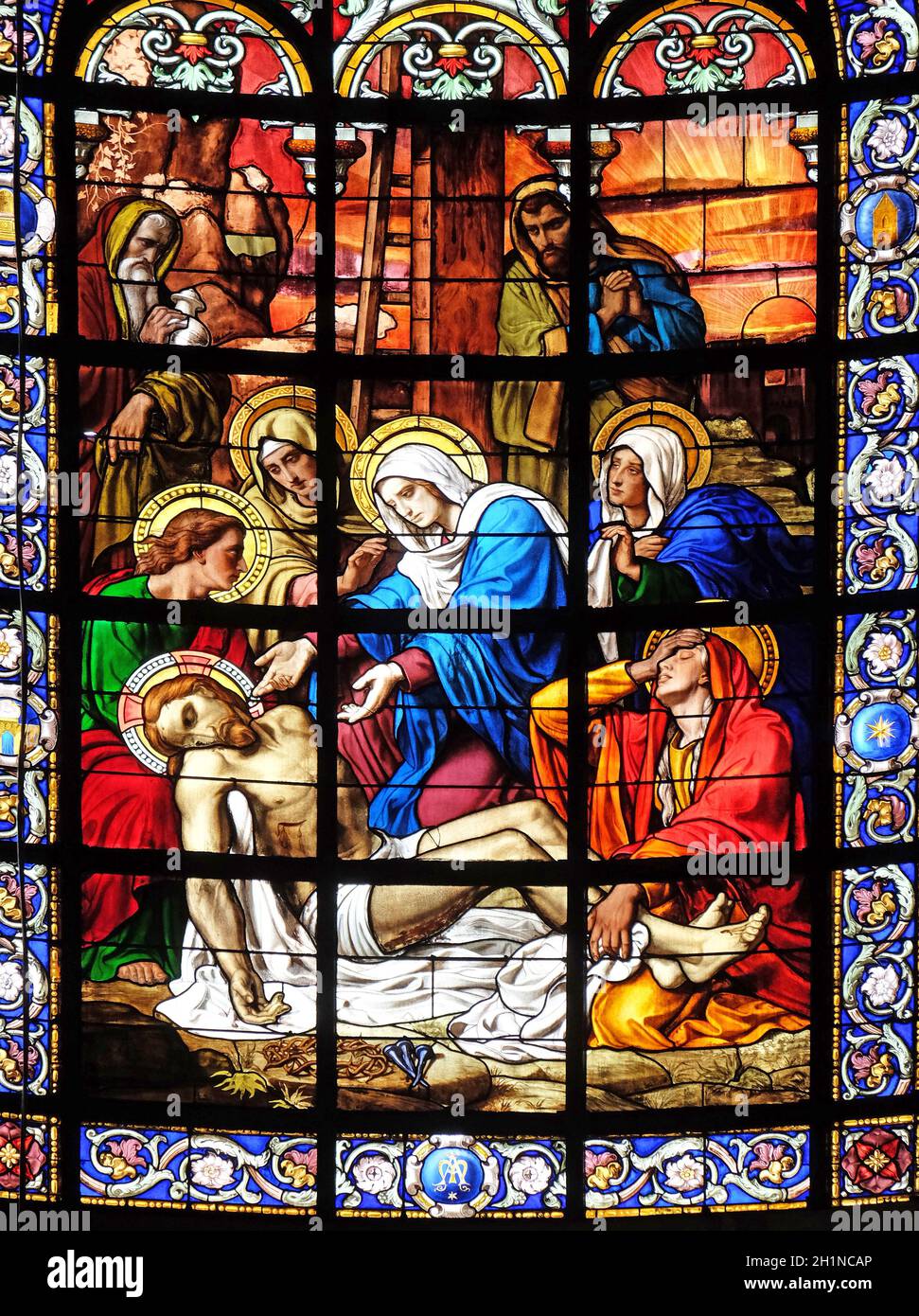 Lamentation of Christ, stained glass window in the Saint Augustine ...