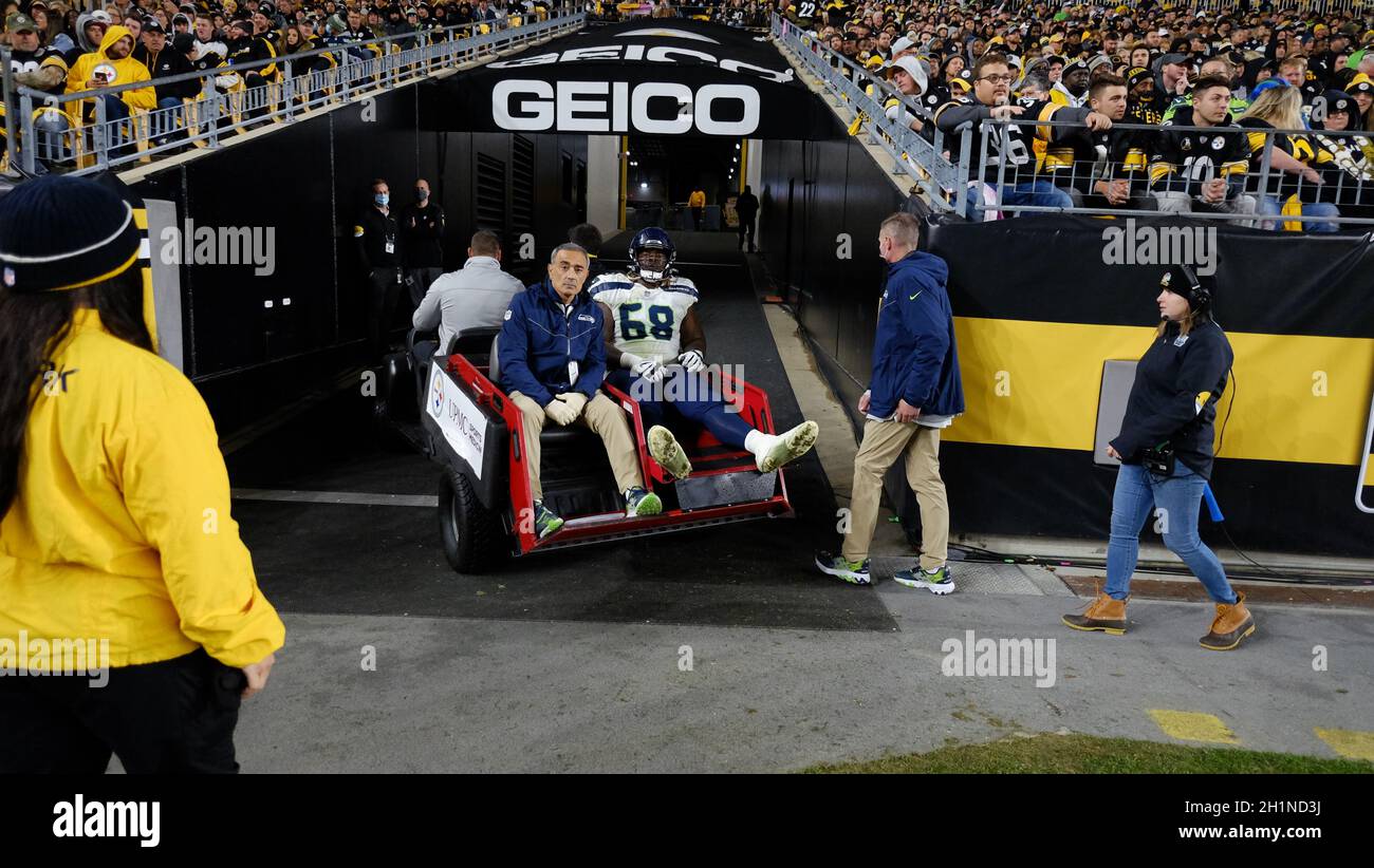 October 17th, 2021: Damien Lewis #68 carted off the field during the ...