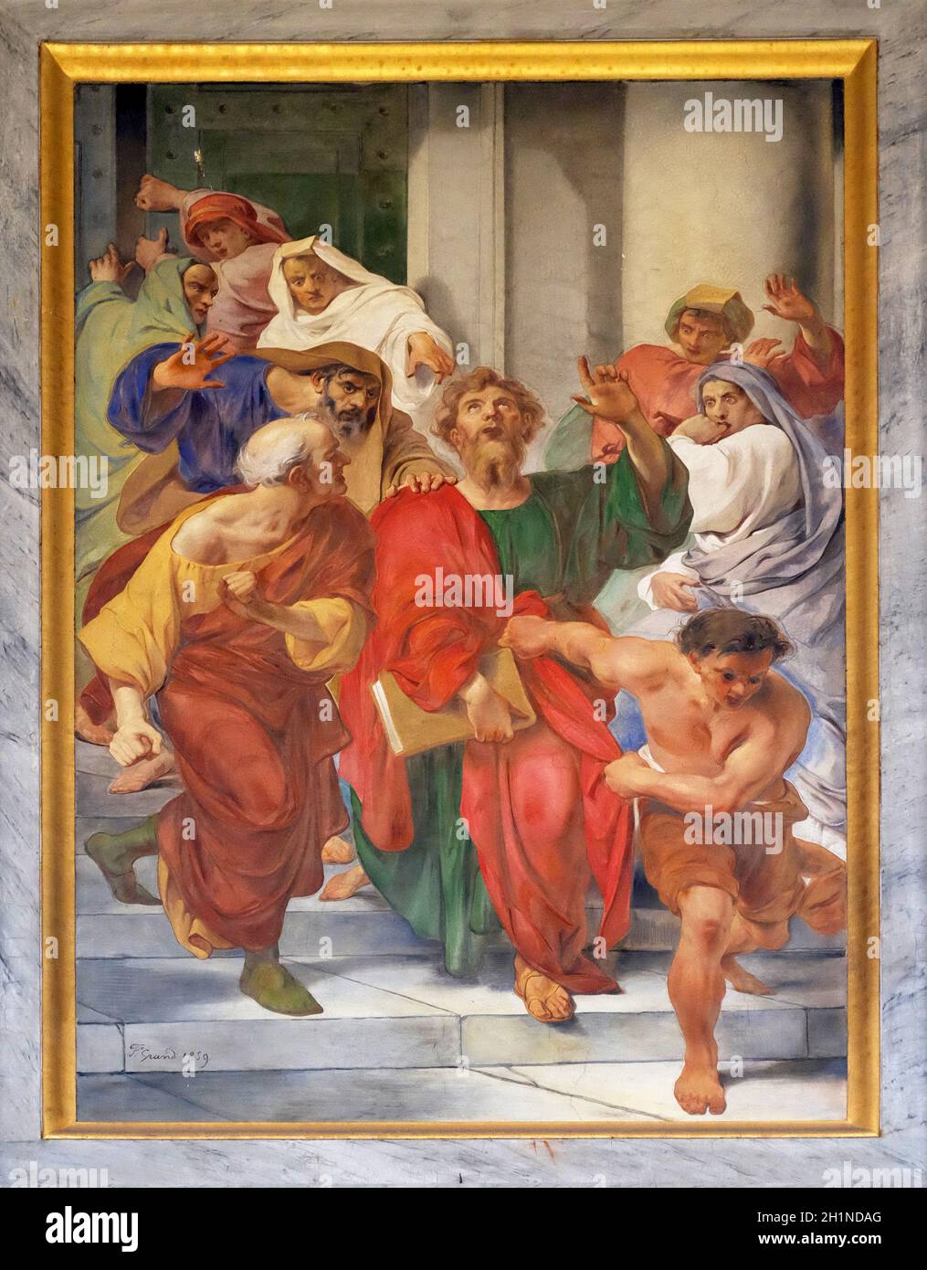 The fresco with the image of the life of St. Paul: Paul is Dragged from ...