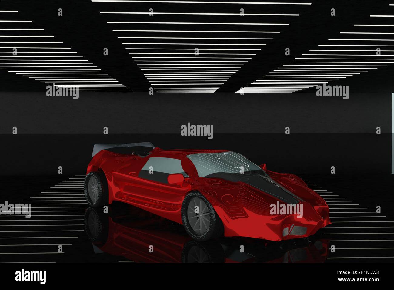 Red sports car in a dark garage, 3d rendering Stock Photo - Alamy