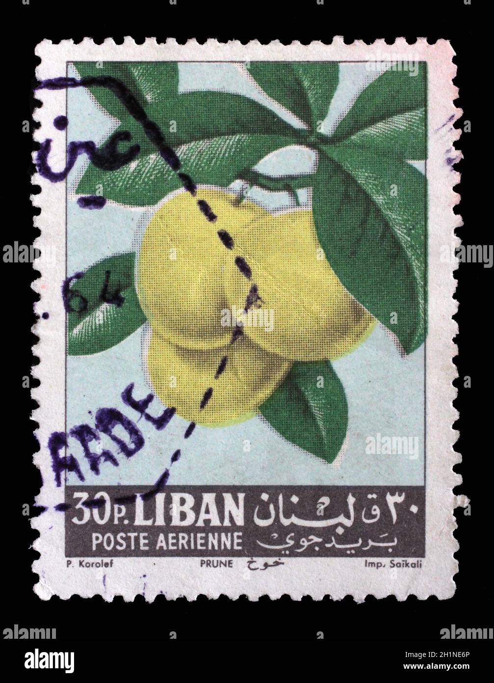 Stamp issued in the Lebanon shows Plums, Fruits - Plants (Flora) serie ...