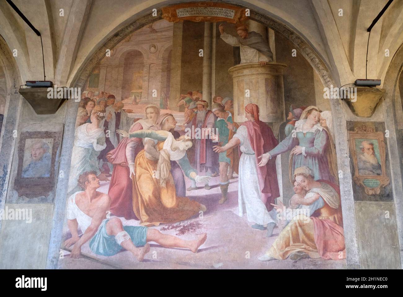 San Dominic frees an obsessed from the Demon, fresco by Lorenzo ...