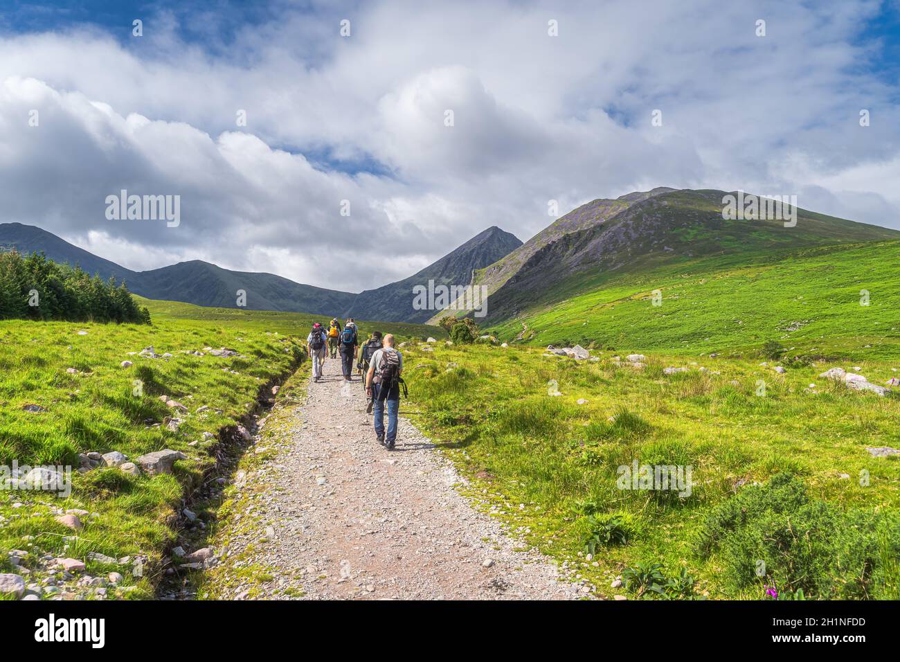 Group of hikers in Cronins Yard on the trail to Devils Ladder to climb ...