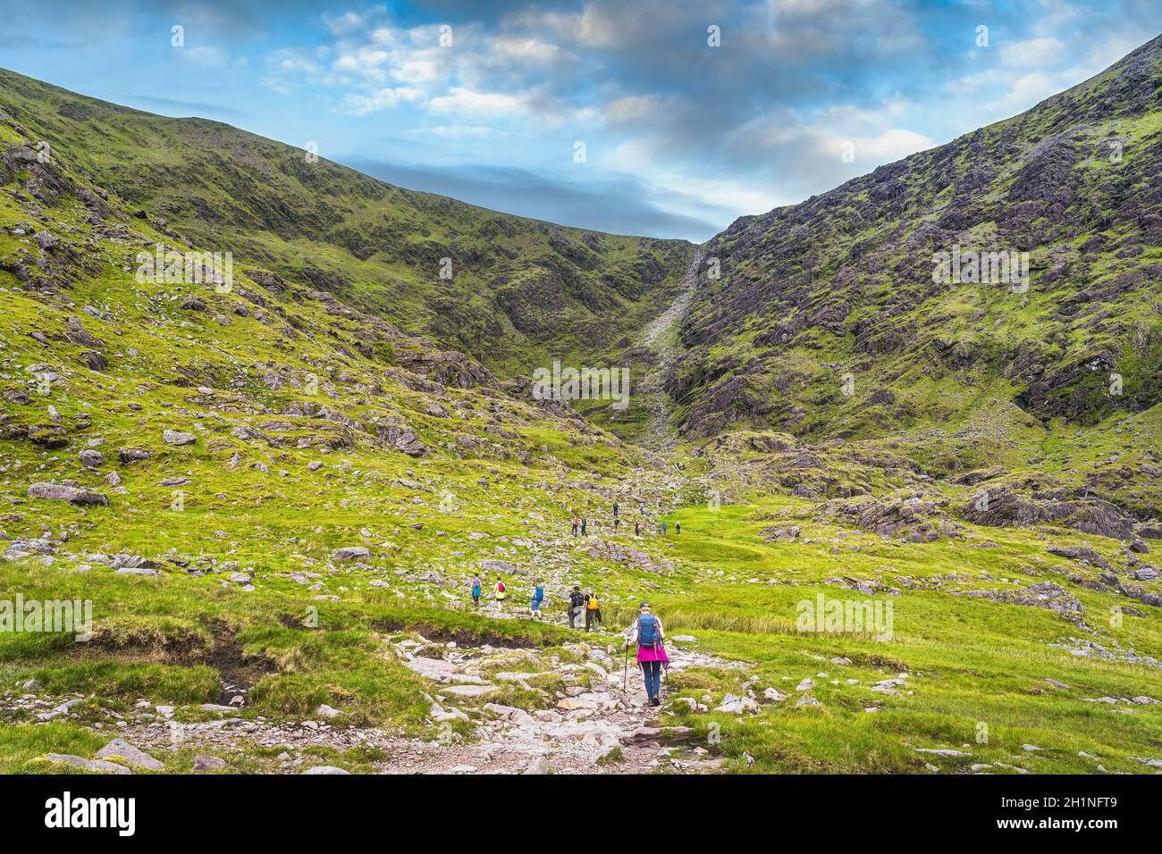 Group of hikers in Cronins Yard starting to climb Devils Ladder to ...
