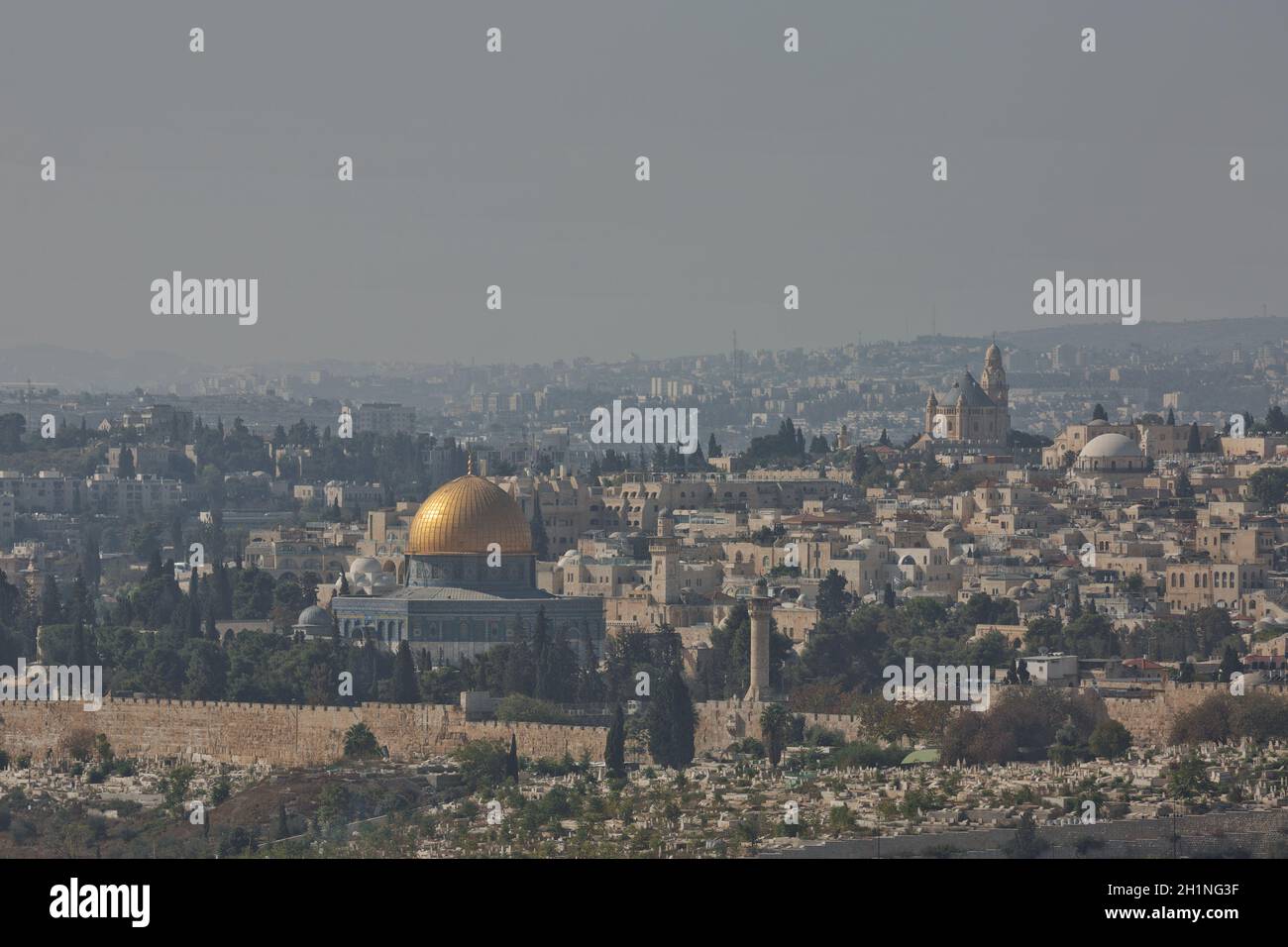 View of the old city of Jerusalem in Israel. The Dome of the Rock ...