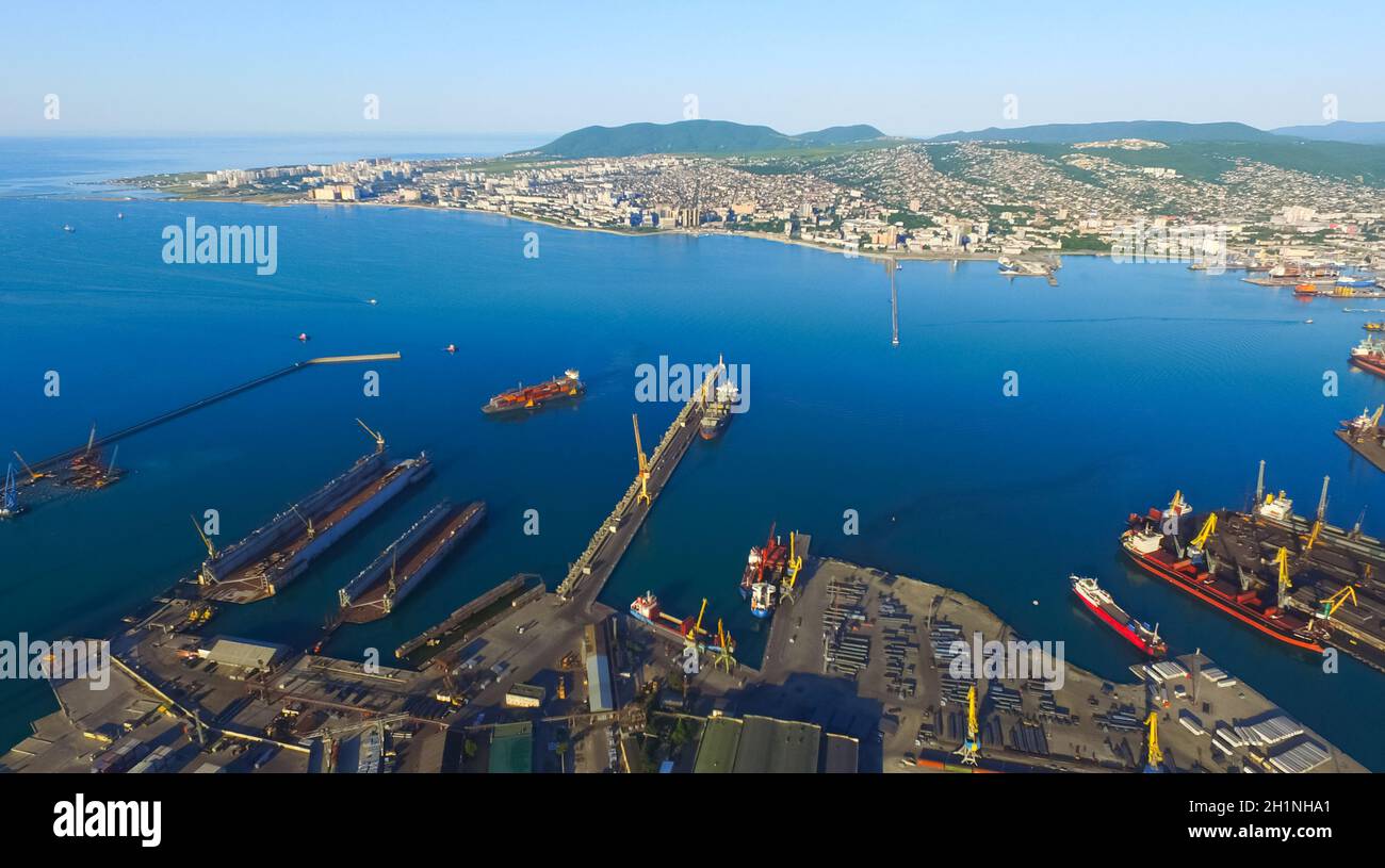 Industrial seaport in the bay view from above Stock Photo - Alamy