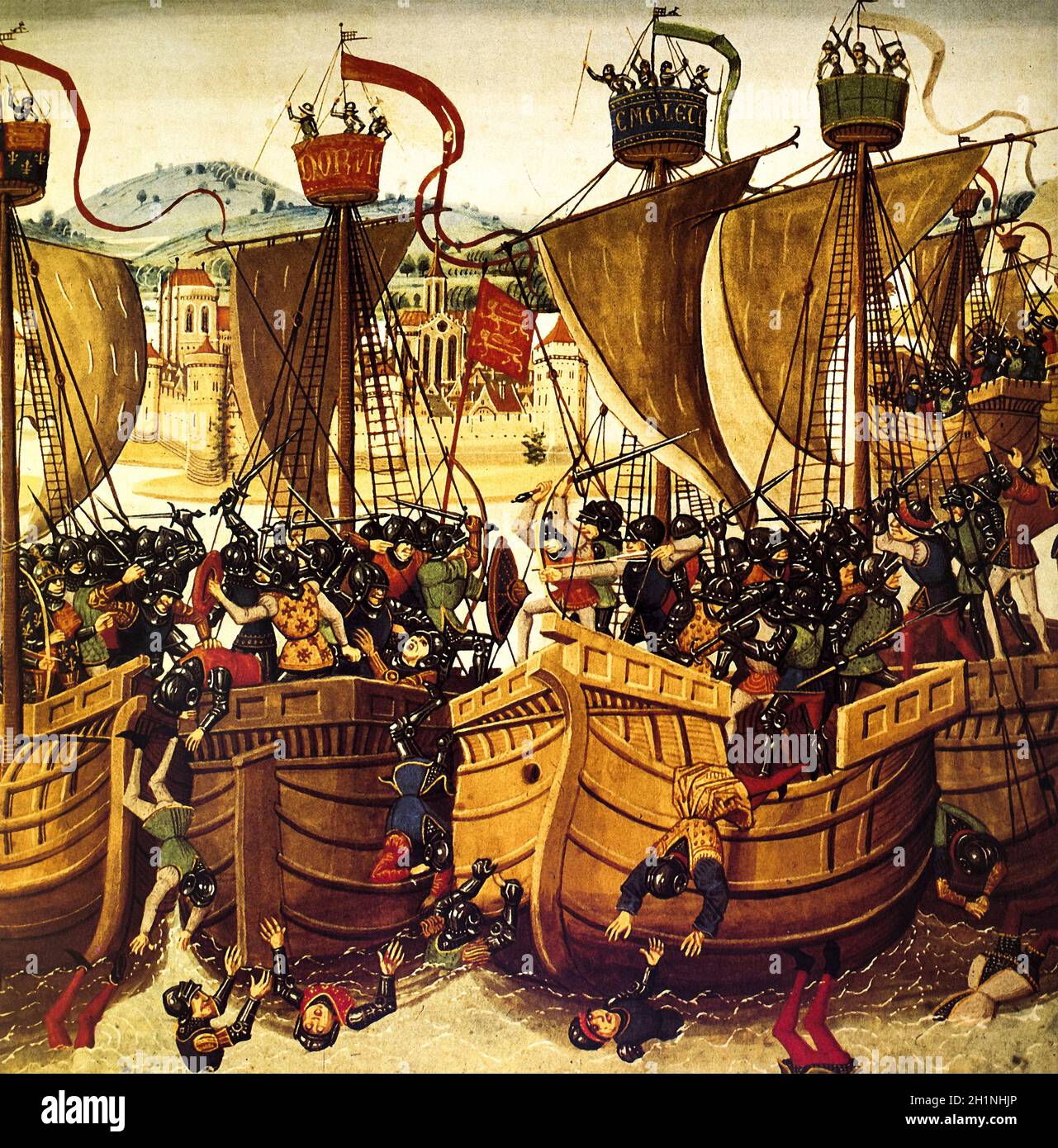 Battle of Sluys, 1340. French Fleet. Hundred Years War. 15th century ...