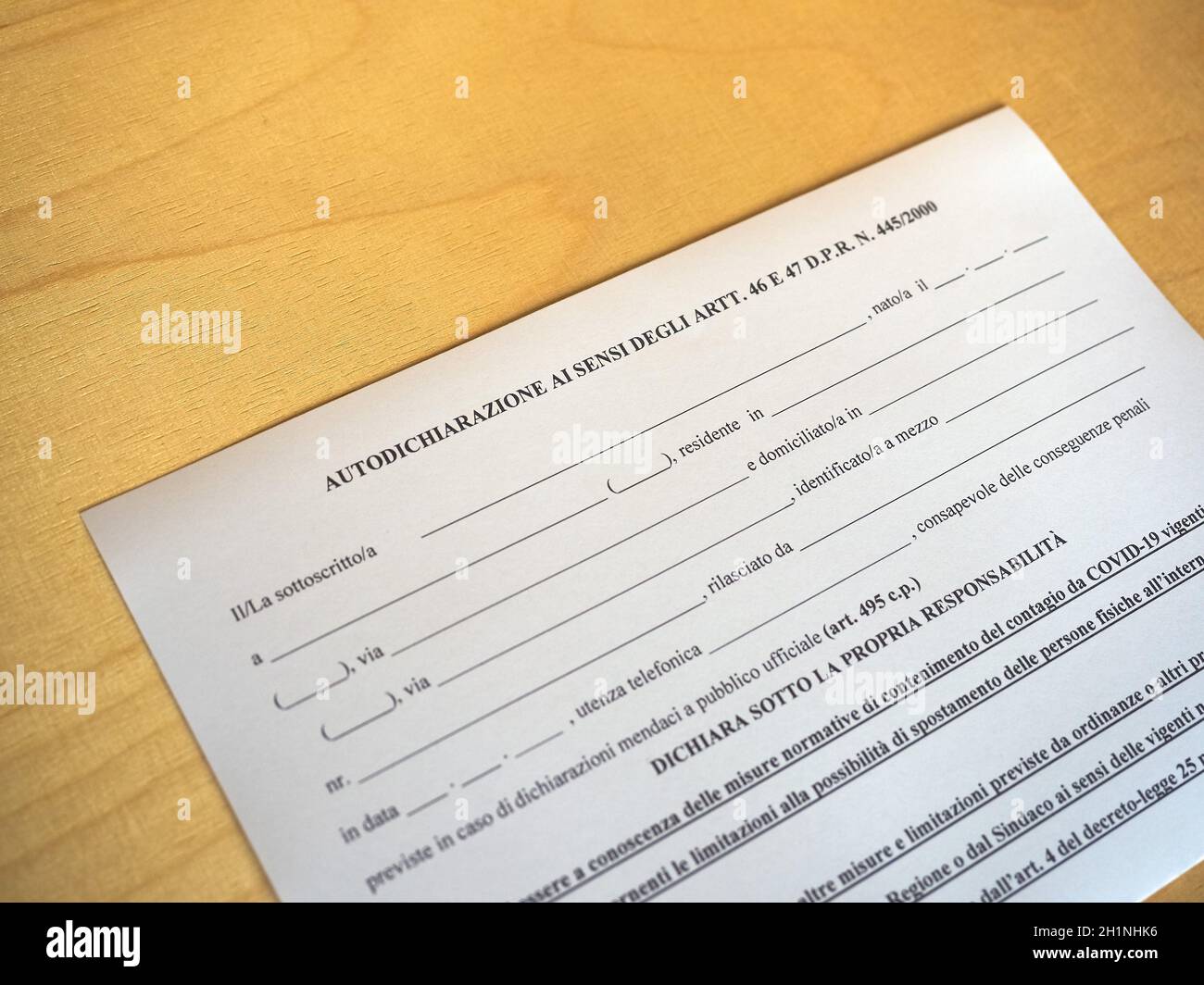 ROME, ITALY - CIRCA DECEMBER 2020: Italian Covid-19 self certification ...