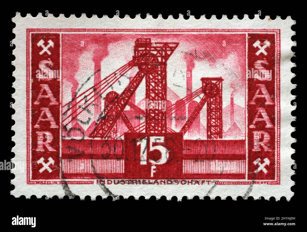 Stamp issued in Germany - Saarland shows Colliery shaft head ...