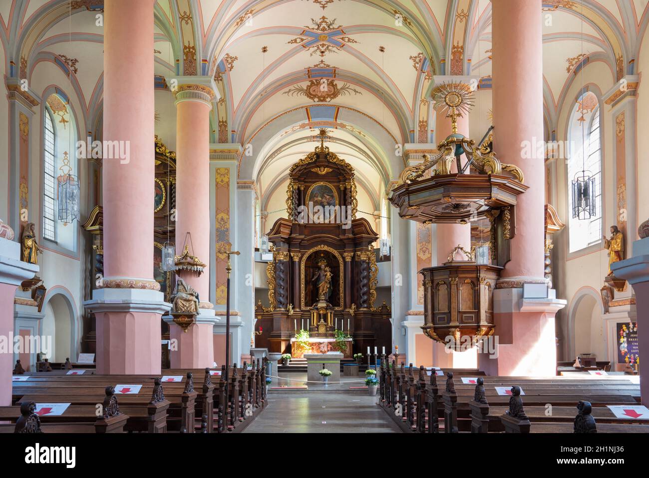 BEILSTEIN, GERMANY - JUNE 21, 2020: View throught the main aisle of the ...