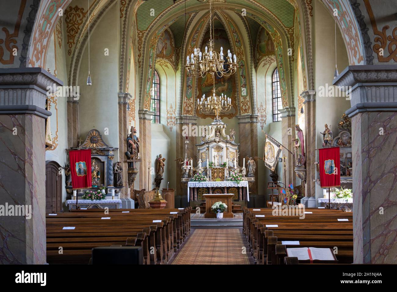 LIESER, GERMANY - JUNE 18, 2020: View throught the main aisle of the ...
