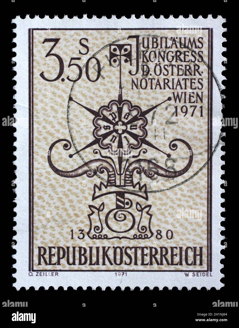 Stamp issued in the Austria shows Notaryship sign, Anniversary Congress ...