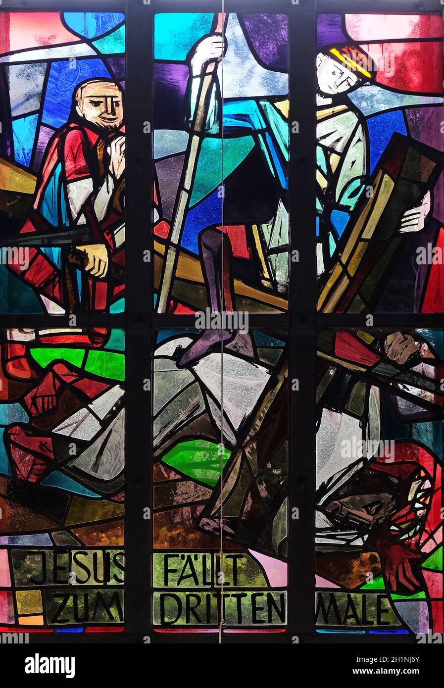 9th Stations of the Cross, Jesus falls the third time, stained glass ...