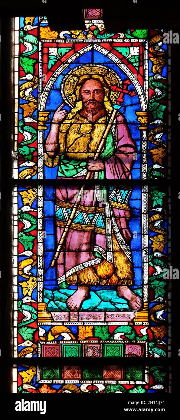 Catholic Saint, stained glass window in the Basilica di Santa Croce ...
