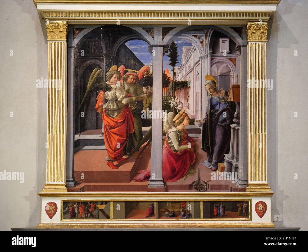 Annunciation to the Virgin Mary, work by Fra Filippo Lippi in the Basilica di San Lorenzo in ...
