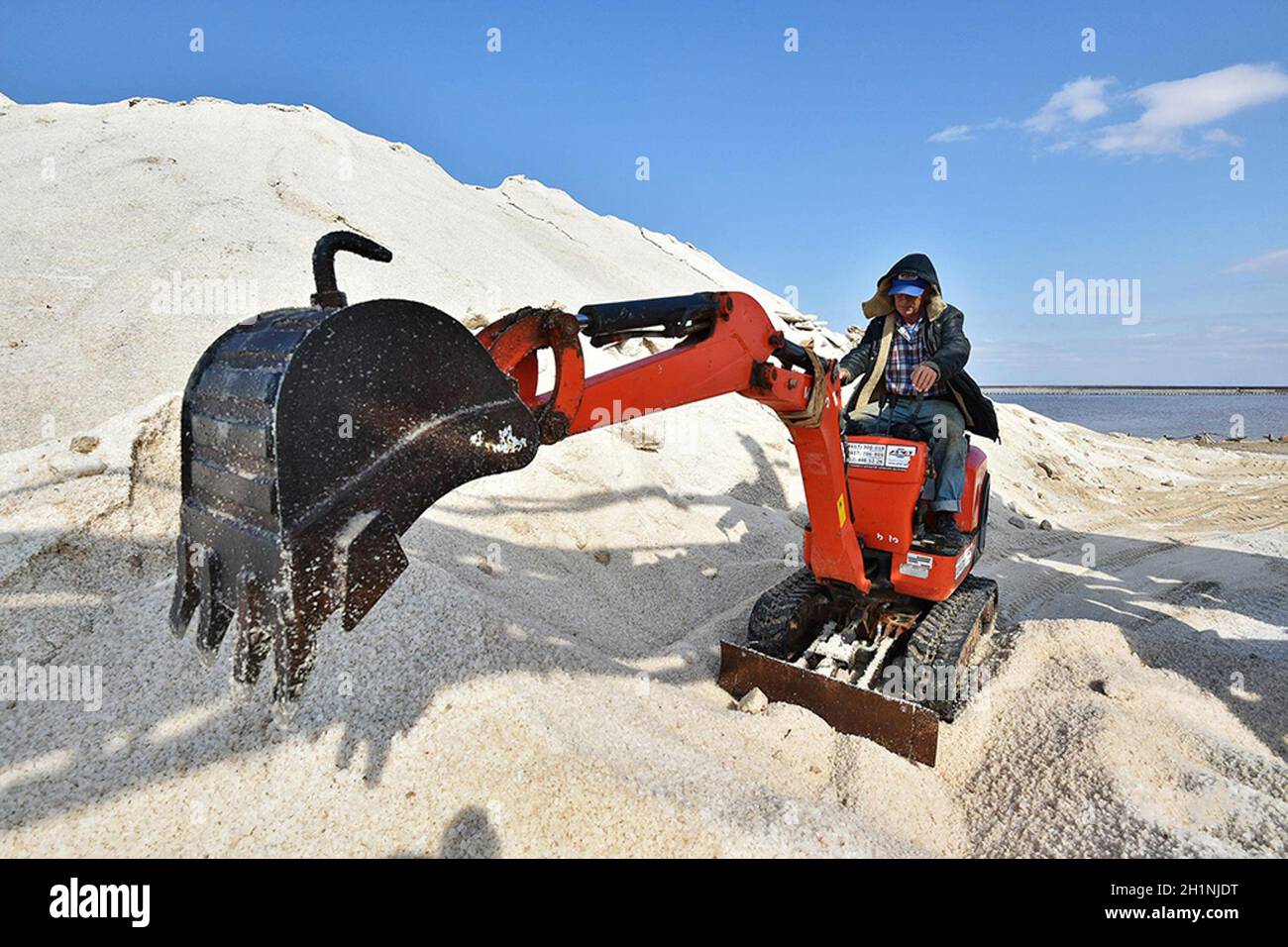 Taman, Russia - June 11, 2019: Deposit of table salt. Salt extraction ...