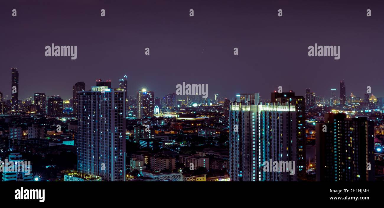 Cityscape of modern building in the night. Modern architecture office ...