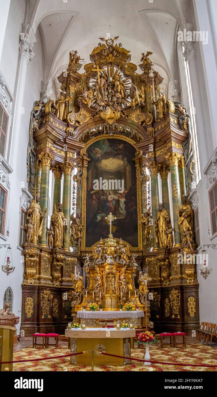 church interior with altar seen in Straubing, a city of Lower Bavaria ...