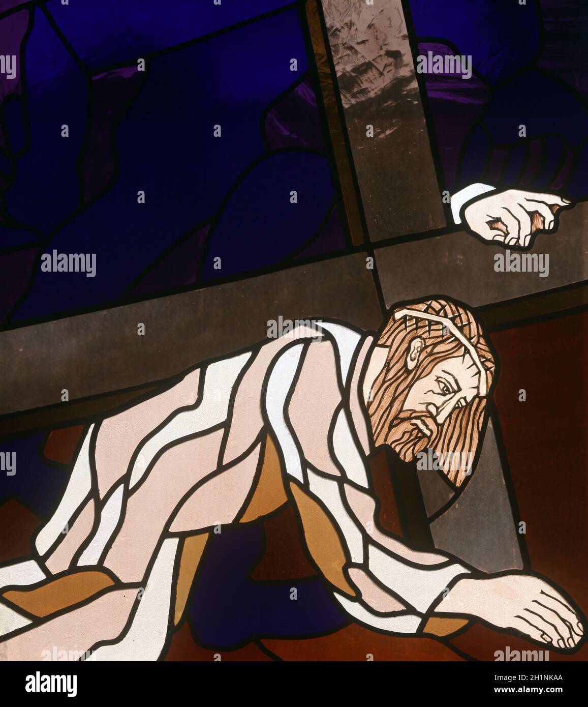 7th Stations of the Cross, Jesus falls the second time, stained-glass ...